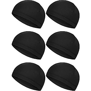Boao 6 Pieces Skull Caps Helmet Liner Sweat Wicking Cap Running Hats Cycling Skull Caps for Men Women (Black, X-Large)