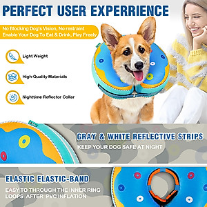 Znxiai Inflatable Reflective Dog Cone Collar Alternative After Surgery,Dog Neck Donut,Recovery Soft Protective E Collar,Adjustable,for Small Medium and Large Dog Cats (Blue, L)