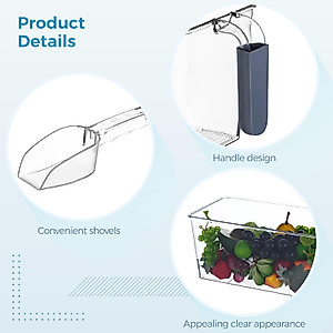 4 Set Clear Storage Bins with Scoops Stackable, Acrylic Freezer Ice Buckets with Scoops for Parties, Plastic Pantry Organizer Bins Food Storage Bins with Handle for Fridge, 4.4 Liter