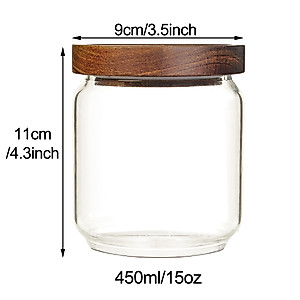 Yeahey Glass storage jars with wooden lids, food storage jars, glass kitchen jars, transparent containers for coffee bean storage, biscuit/candy/spice/tea/Pasta/Nuts storage jars (15oz*2)
