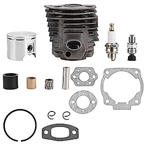 Chainsaw Cylinder Piston Kit for Husqvarna 50,51,55, Replacement Parts with Circlip, Piston Ring Pin, Spark Plug, Pressure Relief Valve, Piston Needle Roller