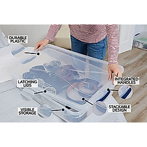 Rubbermaid Cleverstore Clear 41 Qt/10.25 Gal, Pack of 4 Stackable Plastic Containers with Durable Latching Clear Lids, Visible Storage, Great for Craft, Tool, and Toy Storage