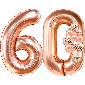 KatchOn, Rose Gold 60th Birthday Decorations Women - Big 40 Inch | 60 Balloon Numbers with Confetti, 60th Birthday Balloons for Women | 60 Birthday Balloons for 60 Birthday Decorations for Women