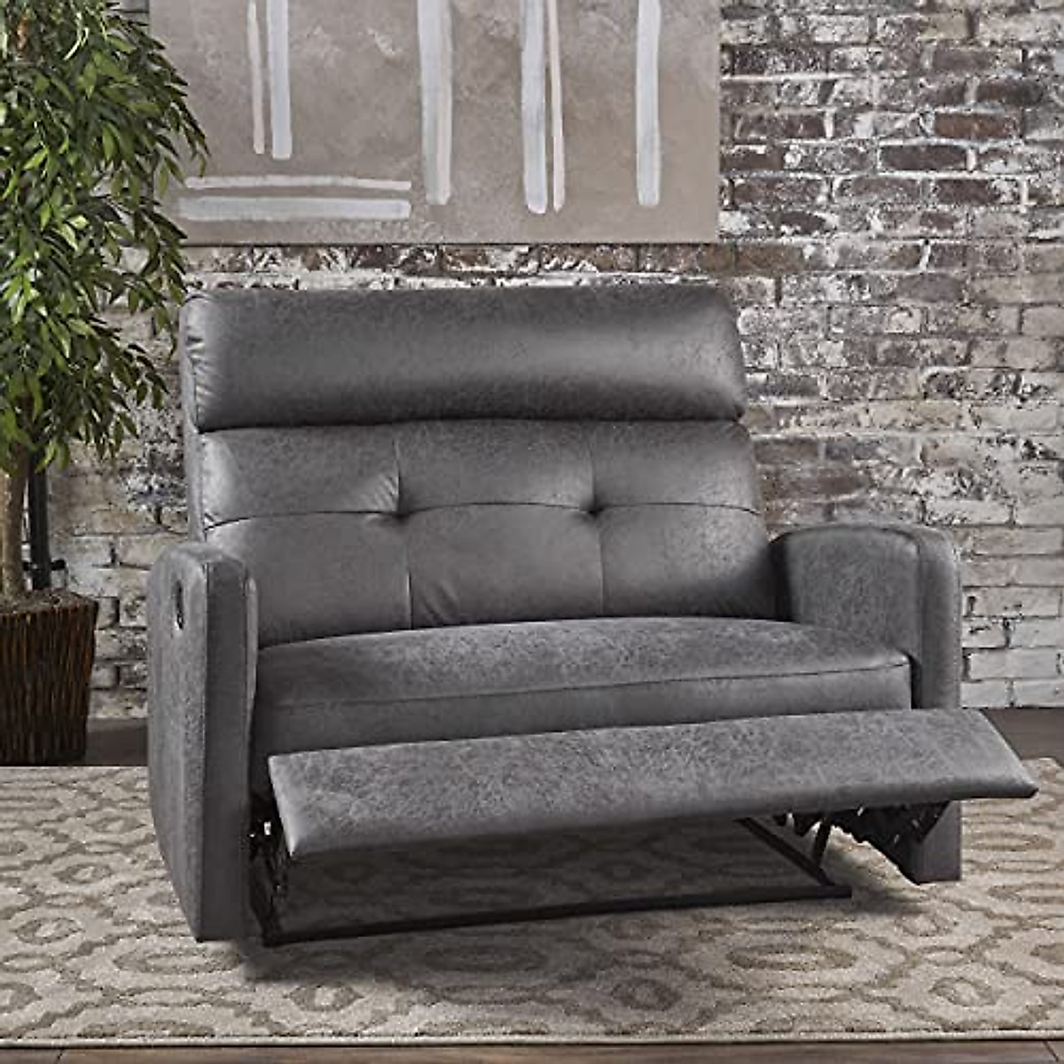 GDFStudio Hana Plush Cushion Tufted Back Loveseat Recliner (Microfiber/Slate)