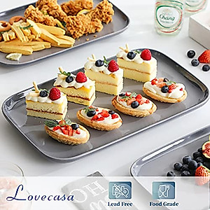 LOVECASA Serving Platters Set of 3, 15"/13"/11" Rectangular Serving Trays for Serving Food, Porcelain Platters for Entertaining, Serving Dishes for Party,Mircowave,Oven, Dishwasher Safe,Gray