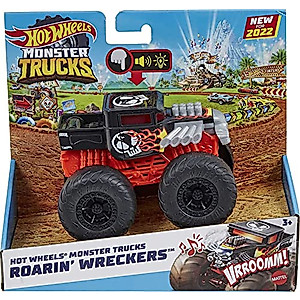 Hot Wheels Monster Trucks Roarin’ Wreckers, 1 1:43 Scale Truck with Lights & Sounds, Plays Truck's Theme Song, Toy for Kids 3 Years Old & Older