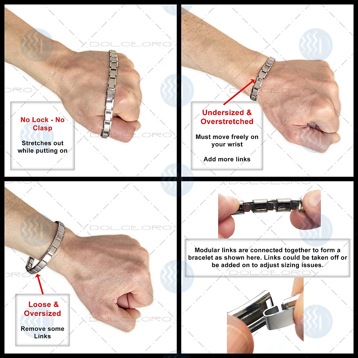 Dolceoro SB-006, Satin Matte Gold Italian Modular Starter Charm Bracelet, 9mm Wide Stainless Steel, 18 Links for Wrist 6-6 3/8"