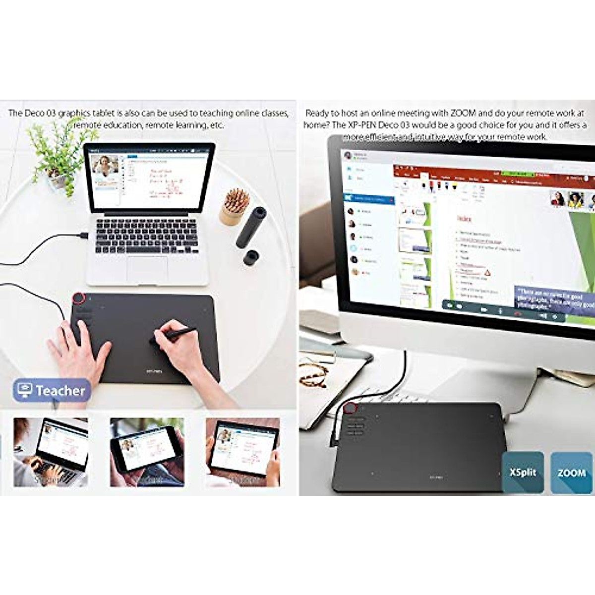 XPPen Deco 03 Wireless 2.4G Digital Graphics Drawing Tablet Drawing Pen Tablet with Battery-Free Passive Stylus and 6 Shortcut Keys (8192 Levels Pressure) 10x6 Inches