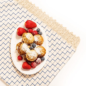 KUHA Cast Iron Aebleskiver Pan for Authentic Danish Stuffed Pancakes - Complete with Bamboo Skewers, Silicone Handle and Oven Mitt