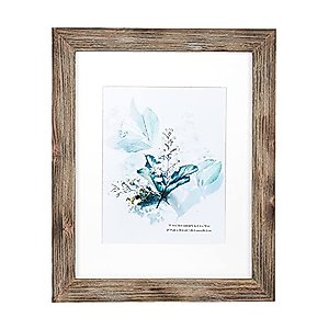 KAIWIN 100% Solid Wood Brown 11x14 Picture Frame 1 Pack Display Picture 8x10 with Mat, HD Glass Inside, Rustic Wooden Photo Frames for Wall Mounting