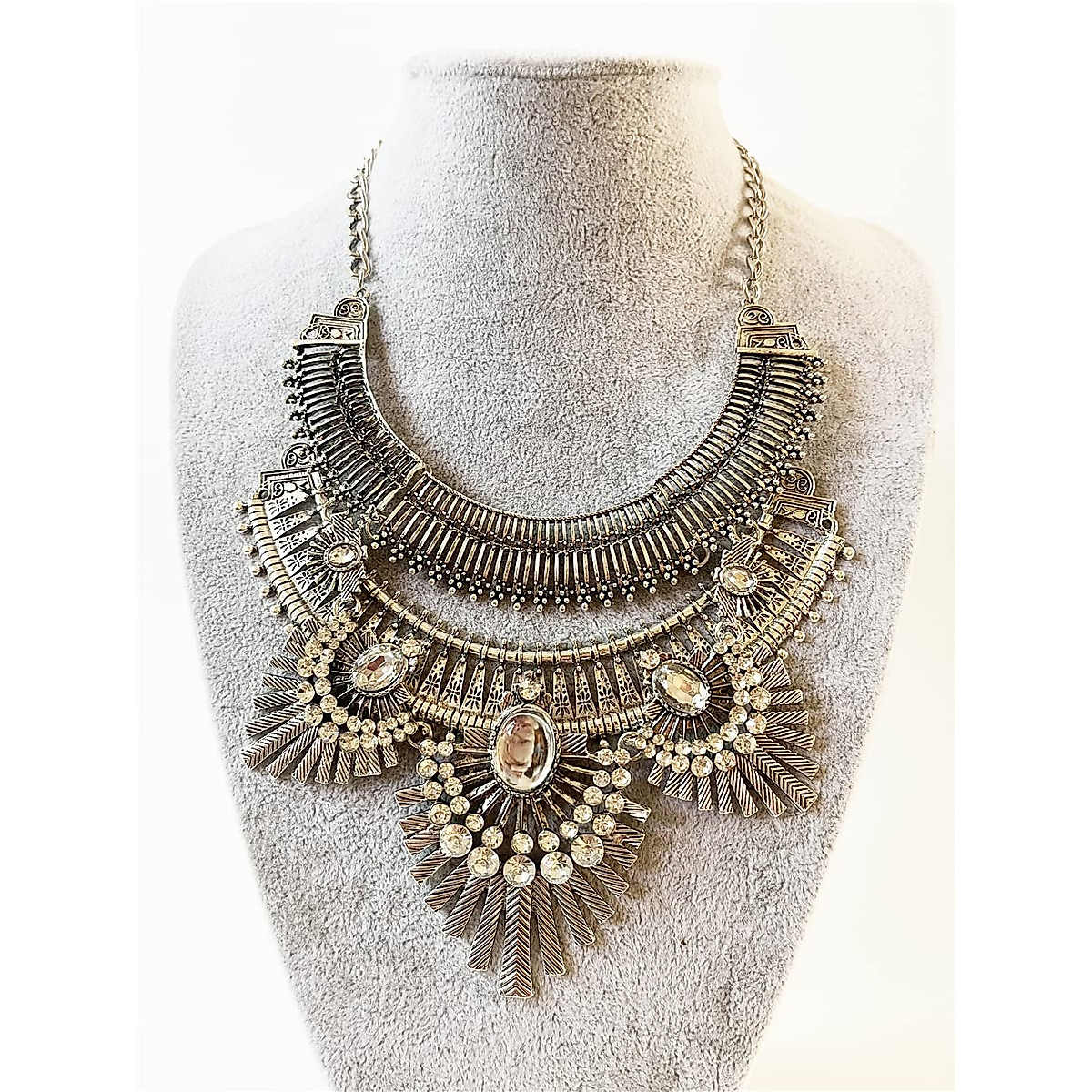 Thkmeet Vintage Gypsy Bohemian Ethnic Tribal Boho Statement Pendant Necklace,Owl style (Silver)