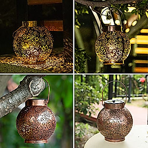 QMYPEACE Solar Lamp, Outdoor Solar Hanging Lanterns Waterproof Metal LED Decorative Christmas LightsSolar Lamp for Patio, Yard, Table, Pathway Decoration（Bronze）