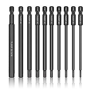TLEEP 10 x Long 100MM 1/4 Inch Hex Head Allen Wrench Drill Bits, 5/16” to 5/64”, SAE, Magnetic Tips Screwdriver Socket Bit Set for Ikea Type Furniture (S2 Steel 5/16 inch to 5/64 inch)