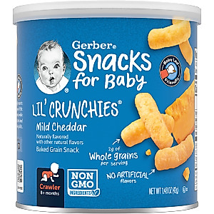 Gerber Snacks for Baby Lil’ Crunchies Baked Grain Snack (Mild Cheddar, Veggie Dip, Pack of 6)