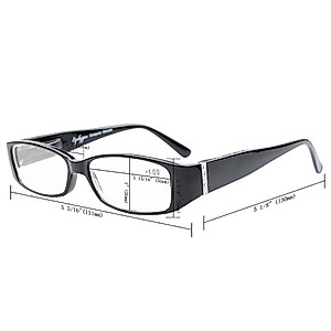 Computer Glasses with Crystals for Women Reading Blue Light Filter Eyeglasses(Black) without Strength
