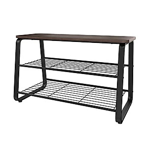 ClosetMaid 3-Tier Shoe Rack Bench - Metal Frame, Wire Shelves, Wood Seat - Entryway, Hallway, Living Room, Mudroom Organizer - Modern Walnut Finish