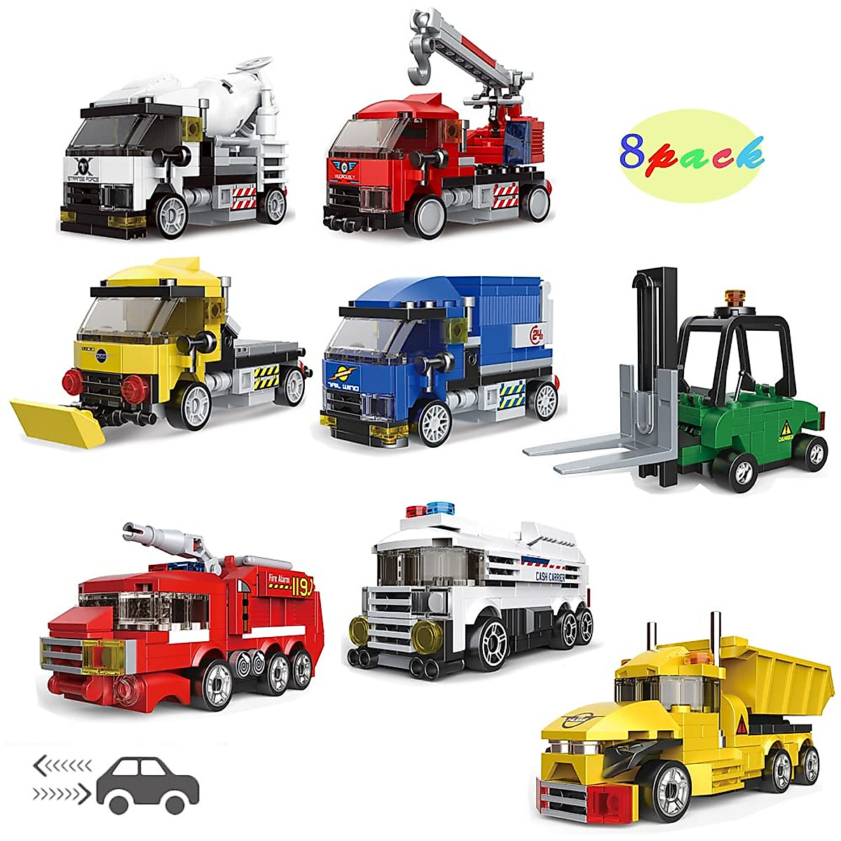 Uvini Building Block Pull Back Car for Kids, Truck, Car Models Building Sets, Best Gift Building Blocks Car Sets for Kids 6+ on Build and Play Game Party Favors, 879 Pieces