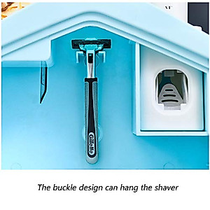 House-Style Toothbrush Holder, Punch-Free Multifunctional mouthwash Cup Holder, Wall-Mounted Set Brushing Cup, Moisture-Proof and Waterproof Shelf, Blue, Gray, White