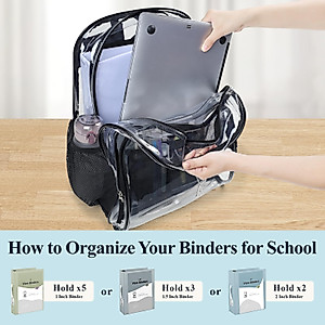PACKISM Clear Backpack, Large Clear Backpack Heavy Duty Sturdy Shape Transparent Backpack, PVC See Through Backpack Clear Bookbag for Student, School, Workplace, Travel, Black