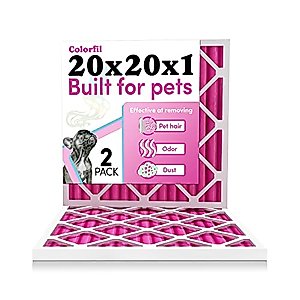 20x20x1 Air Filter by Colorfil | Color Changing Filters Designed for Cat and Dog Odor | MERV 8 Filter | Air FIlter 20x20x1 | Air Conditioner Filter | HVAC Filter for Pet Hair | 20x20 Air Filter 2 pack