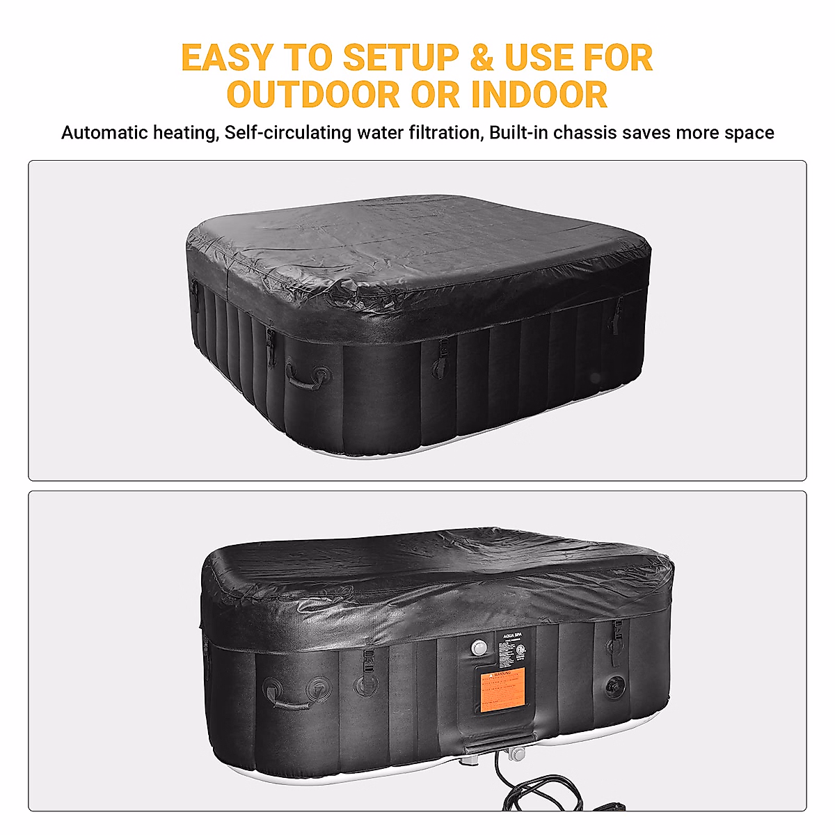 #WEJOY AquaSpa Portable Hot Tub 72X72X26 Inch Air Jet Spa 4-5 Person Inflatable Square Outdoor Heated Hot Tub Spa with 130 Bubble Jets, Black/White