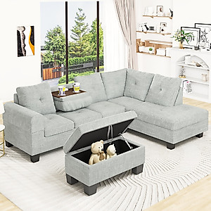 AWQM Modular Sectional Sofa with Ottoman, Fabric L-Shaped Couch with Chaise & Cup Holders, Living Room Furniture Sets Sectional Sofa Set, 6 Seat Corner Couch Sofa for Living Room, Apartment