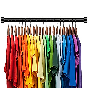 Adjustable Closet Rod, Heavy Duty 24 to 34 inch Steel Tension Rod for Closet, 1 inch Diameter Fixed Rod for Clothing, Organizer, Wardrobe, 2 Brackets Support Included, Black