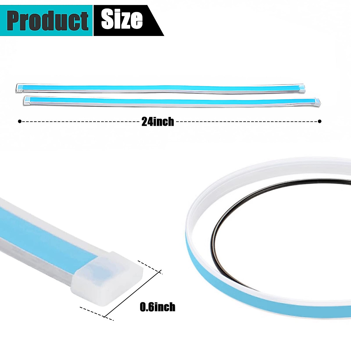 2PCS Car LED Strip Lights, 24inch LED Headlight Strip Daytime Running, Flexible Waterproof LED Headlight Strips Dual Color Turn Signal, Super Bright Waterproof 12V LED Tube (White/Yellow)