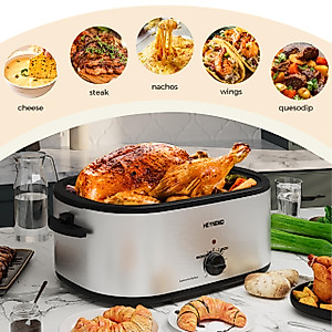 Roaster Oven 28 Quart, Electric Roaster Pan with Visible & Self-Basting Lid, Large Stainless Steel Electric Turkey Roaster Oven Defrost Warm Function, Removable Pan Rack, Fits Turkeys Up to 30LB
