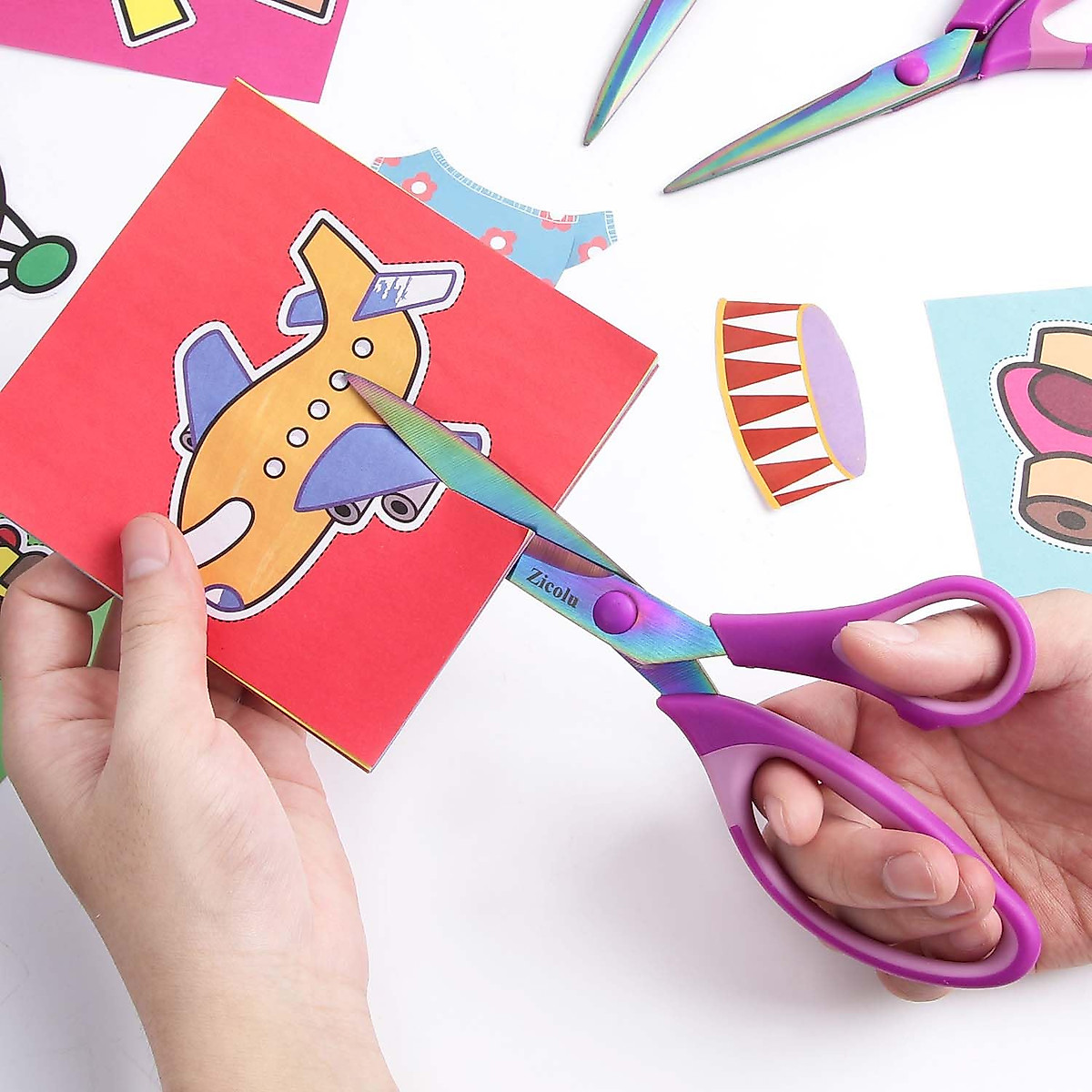 8.5" Scissors All Purpose, Multipurpose Office Scissors Set of 3 pack, sharp Titanium Coating Blade and Soft Comfort-Grip Sturdy Scissors for Fabric School Craft Sewing Home, Right/Left Handed, Purple