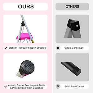 Step Ladder Folding 2 Step Stool Adult with Wide & Anti-Slip Pedals Ergonomic Portable Steel Ladder for Household, Kitchen, Office 330LBS (Pink, 2 Step)