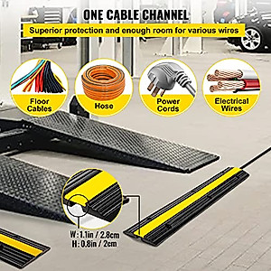 Happybuy 4 Pack of 1-Channel Rubber Cable Protector Ramps Heavy Duty 18000Lbs Load Capacity Cable Wire Cord Cover Ramp Speed Bump Driveway Hose Cable Ramp Protective Cover