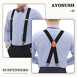 AYOSUSH Suspenders for Men Swivel Snap Hooks Black Elastic Formal Heavy Duty Braces Big And Tall