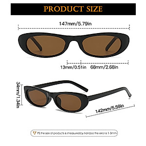 EYLRIM Trend Narrow Cat Eye Sunglasses for Women Fashion Small Oval Sun Glasses Black Shades(2 Pack (A3 Black/Grey + Black/Brown))