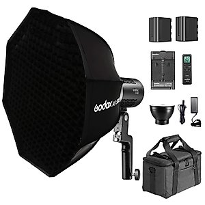 Godox ML60 60W Power in Your Hands LED Video Light,with AD-S60S Softbox,Built-in FX Effects,Silent Mode,Portable Brightness Adjustment Support Li-ion Outdoor LED Light