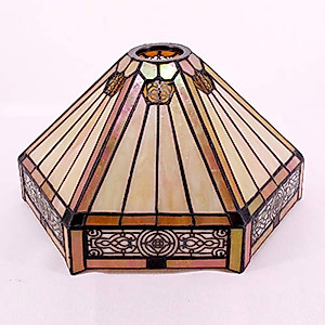 WERFACTORY Tiffany Lamp Shade Replacement 12X10X6 Inch Yellow Hexagon Stained Glass Mission Lampshade Only 1-5/8-Inch Fitter Opening for Arched Floor Lamp-Torchiere Lamp-Pendant Light S011 Series