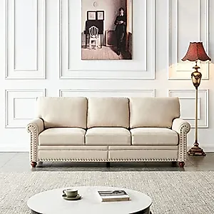 LUMISOL 82" Modern 3-Seater Sofa with Rolled Arms, Tufted Upholstered Couch with Wood Legs and Nailhead Trim for Living Room, Apartment