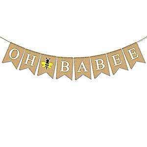 Pudodo Burlap Oh Babee Banner Bumble Bee Themed Baby Shower Gender Reveal 1st Birthday Party Nursery Wall Decoration
