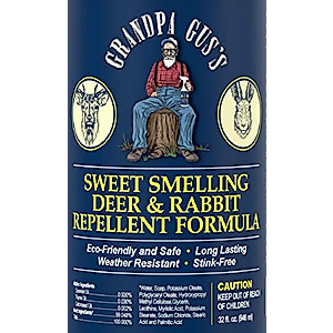 Grandpa Gus's Deer & Rabbit Repellent Ready-to-Use Spray, Protects Garden & Yard, Sweet Smelling Formula with Natural Essential Oils, Weather-Resistant Stink-Free Long-Lasting Scent (32oz)