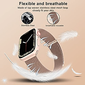 Marge Plus Compatible with Apple Watch Band Series Ultra 8 7 6 5 4 3 2 1 SE 38mm 40mm 41mm 42mm 44mm 45mm 49mm Women and Men, Stainless Steel Mesh Loop Magnetic Clasp Replacement for iWatch Bands (41mm/40mm/38mm, Champagne Gold).