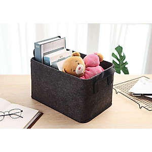 Collapsible Storage Basket with Carry Handles Felt Fabric Storage Bin Durable Organizer for Gift Toys Shoes Clothes Towels Nursery Home Laundry Office Decorative Organizing Box(Dark grey)