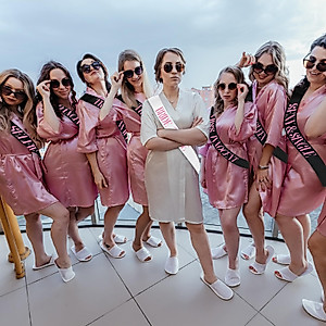 Generic 10 Pcs Bachelorette Party Sashes set - White Bride to Be Sash and Black Bridesmaid Sashes for Bachelorette Party Bridal Shower and Hen Party Decorations Favors (Glitter Hot Pink Letters)