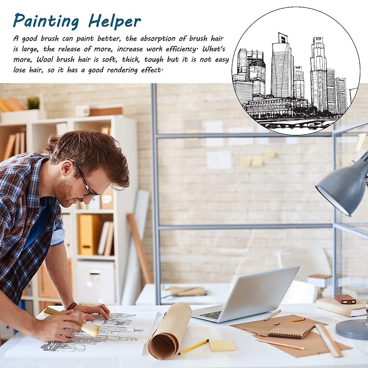 2 Pieces Hake Blender Brush Bamboo Brush for Ceramics Paint Brush Applicator Artist Drawing Brush Craft Painting Brushes for Watercolor, Wash, Ceramic and Pottery Painting (Classic Style)