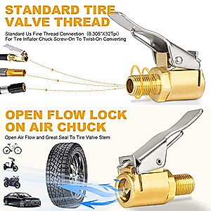 Brass Locking Tire Air Chuck, Tire Inflator Hose Adapter for Twist On Connection Convert to Lock On, No Air Leakage Air Compressor Pump Clip On Tire Chucks, Tire Nozzle with Tire Valve Thread