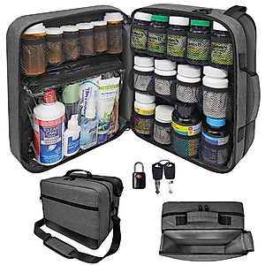 StarPlus2 Extra-Large 2-Compartment Customizable Modular Pill Bottle Organizer, Medicine Bag, Case, Carrier for Medications, and Medical Supplies - for Home Storage and Travel - Dark Gray (with Lock)