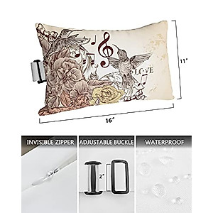 Recliner Head Pillow Ledge Loungers Chair Pillows with Insert Yellow Flowers Flying Hummingbirds and Musical Notes Lumbar Pillow with Adjustable Strap Patio Garden Cushion for Sofa Bench Couch, 2 PCS