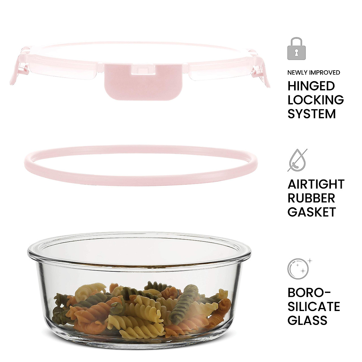 FineDine 24 Piece Glass Storage Containers with Lids - Leak Proof, Dishwasher Safe Glass Food Storage Containers for Meal Prep or Leftovers, Pink