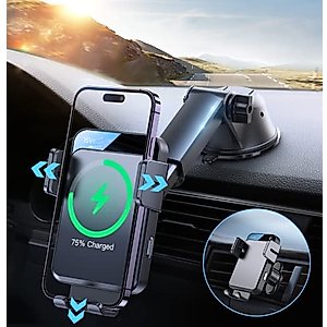 JOYROOM Wireless Car Charger JR-ZS219，15W Qi Fast Charging Phone Mount for Car， No Fear of Bumps and Never Fall Off for iPhone 14 13 12 11, Galaxy S22/S20+