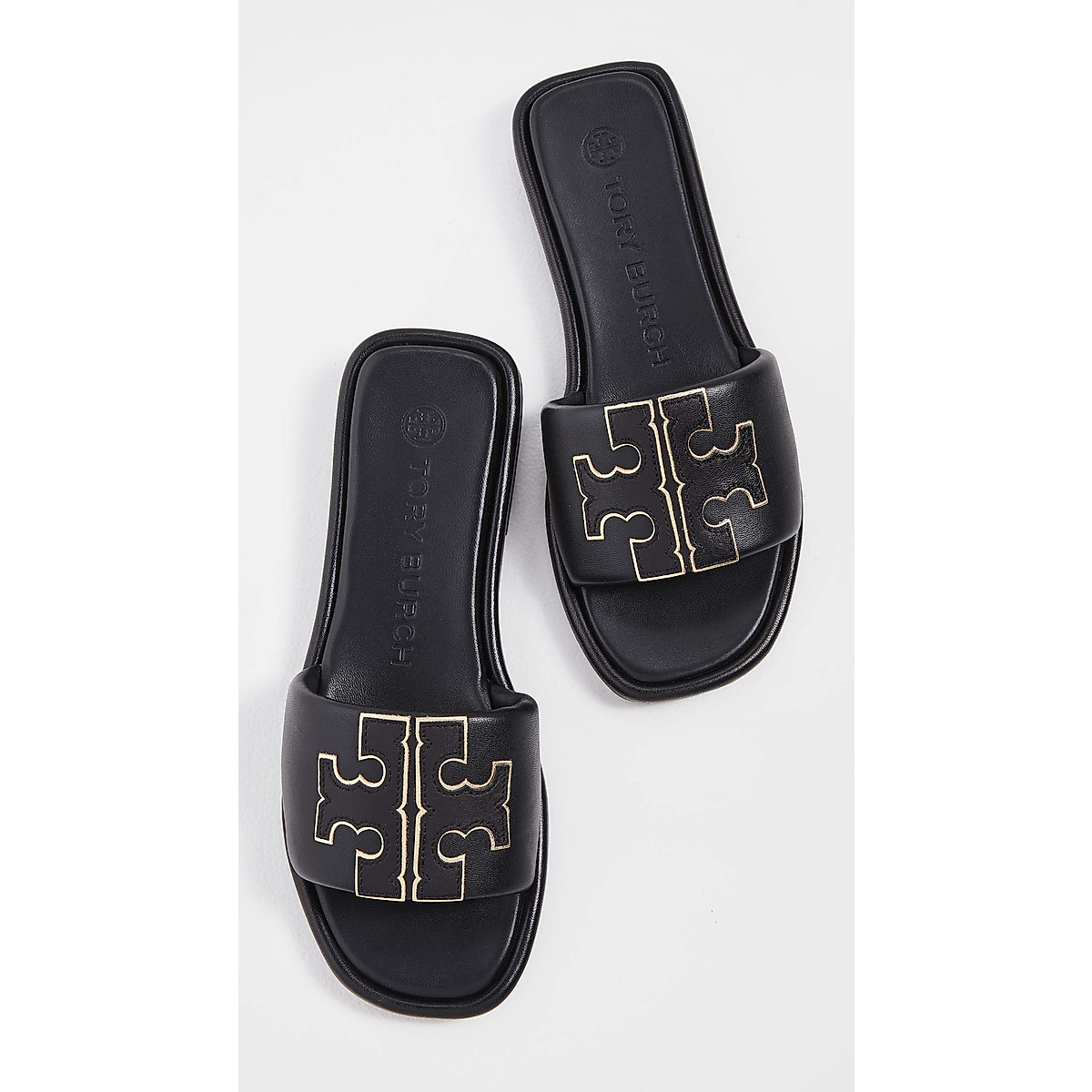 Tory Burch Women's Double T Sport Slides, Perfect Black/Gold, 7 Medium US