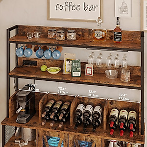 IRONCK Coffee Bar Cabinet with Power Outlet, Industrial Buffet Cabinet with LED Strip and Glass Holder, 3-Tiers Liquor Cabinet Bar for Home, Dining Room, Kitchen, Vintage Brown